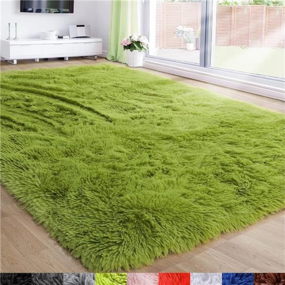 Accents | Grass Green Area Rug For Bedroom 4x6 Fluffy Shag For Living ...